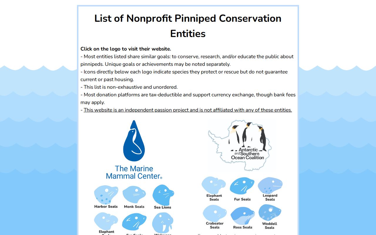 List of Nonprofit Pinniped Conservation Entities